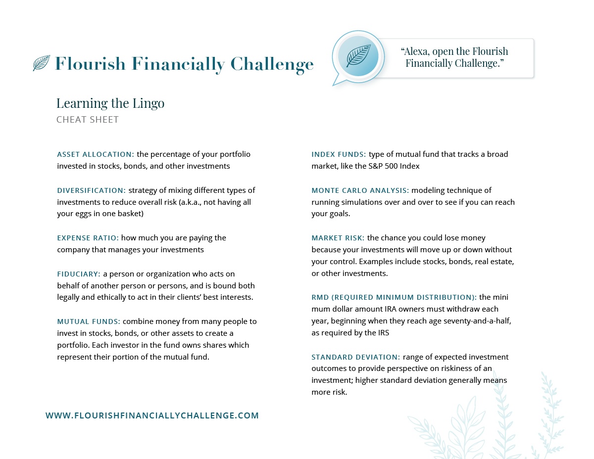 Get Your Learning the Lingo Cheat Sheet - Flourish Financially Challenge